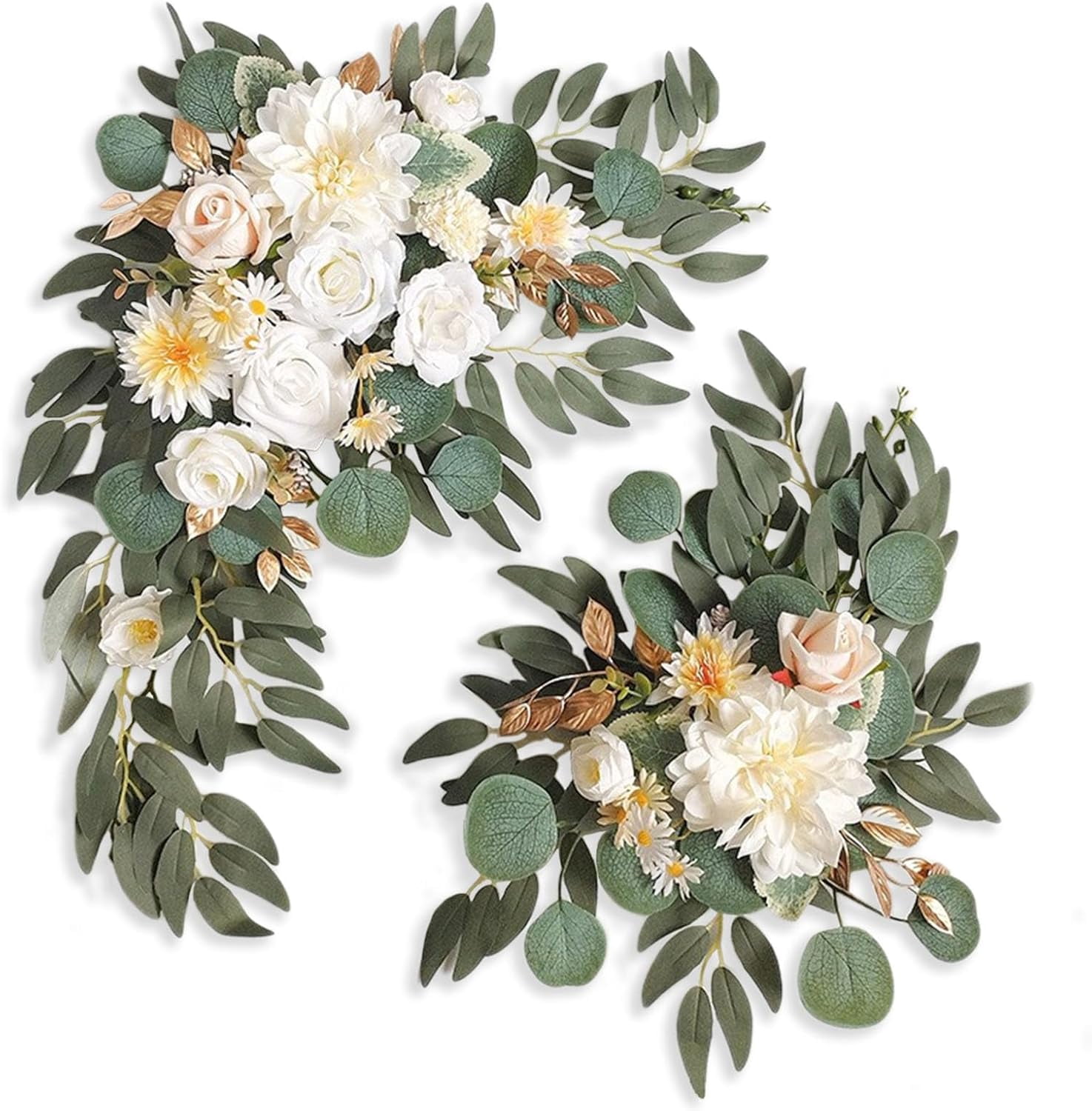 Set of 2 Yellow White Wedding Arch Flowers, Faux Floral Swag for ...