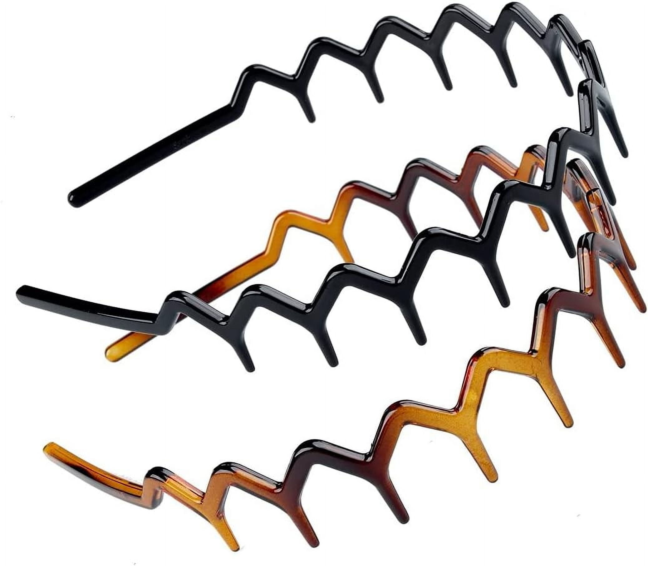Set of 2 -Zig Zag Toothed Comb Alice Band Headband Hairband (BLACK- TORT Brown- 1 Each ...