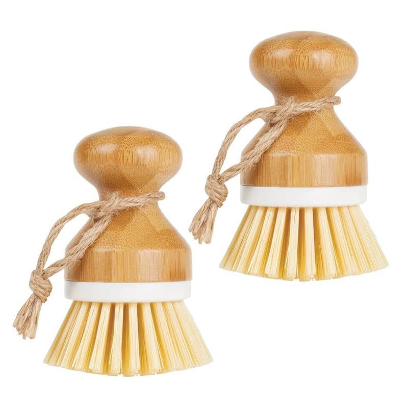 Set of 2 Bamboo Brushes for Cleaning Pots, Dishes and The Kitchen Sink ...