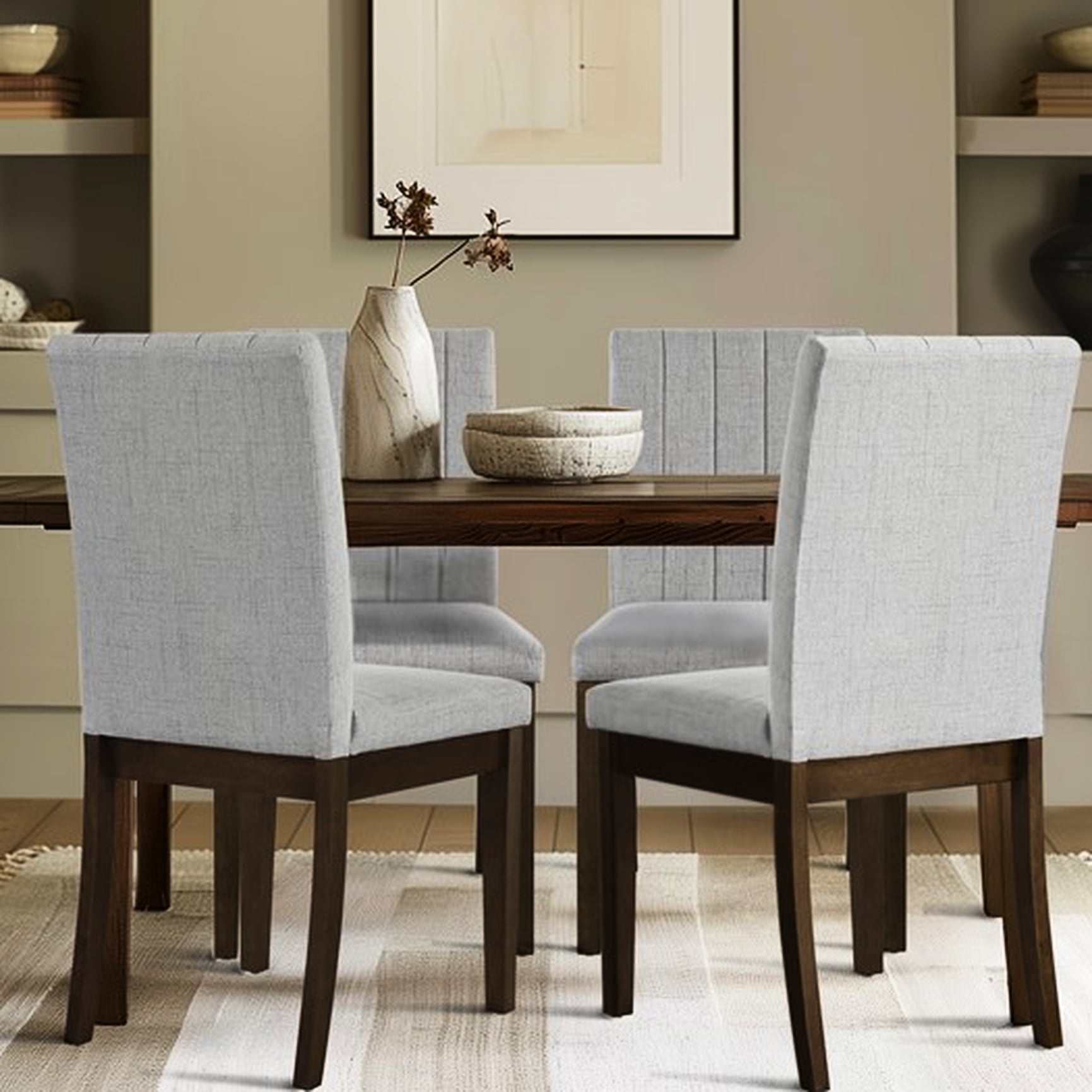 Set of 2 light grey armless dining chairs wide channel back design easy ...
