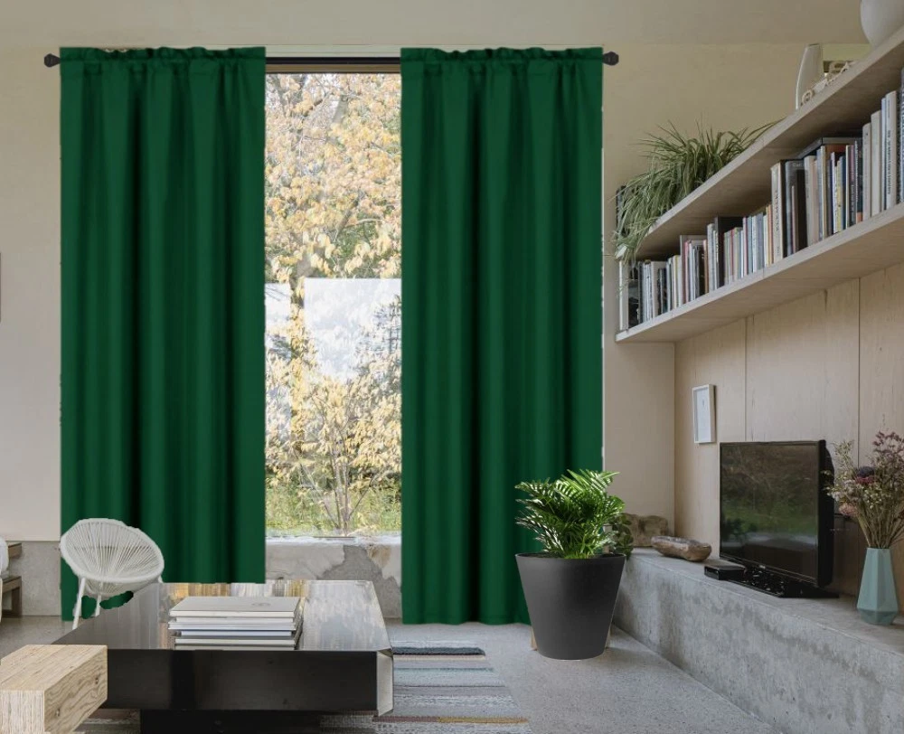 Gorgeous Home Linen Set of 2 Panels Matte Finish Hunter Green Solid ...