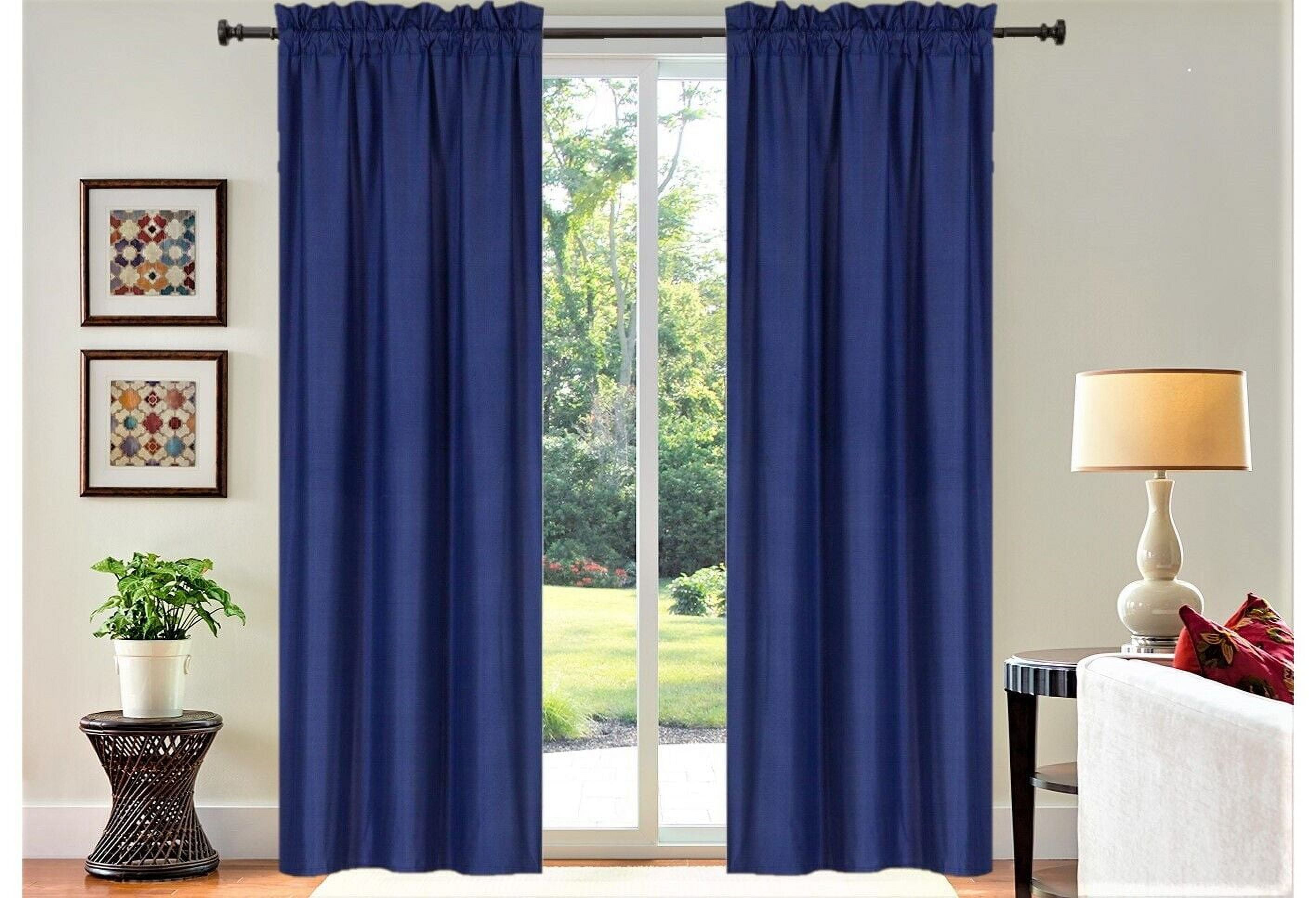 Set of 2 piece R64 navy color lined window curtain panel 100% privacy ...