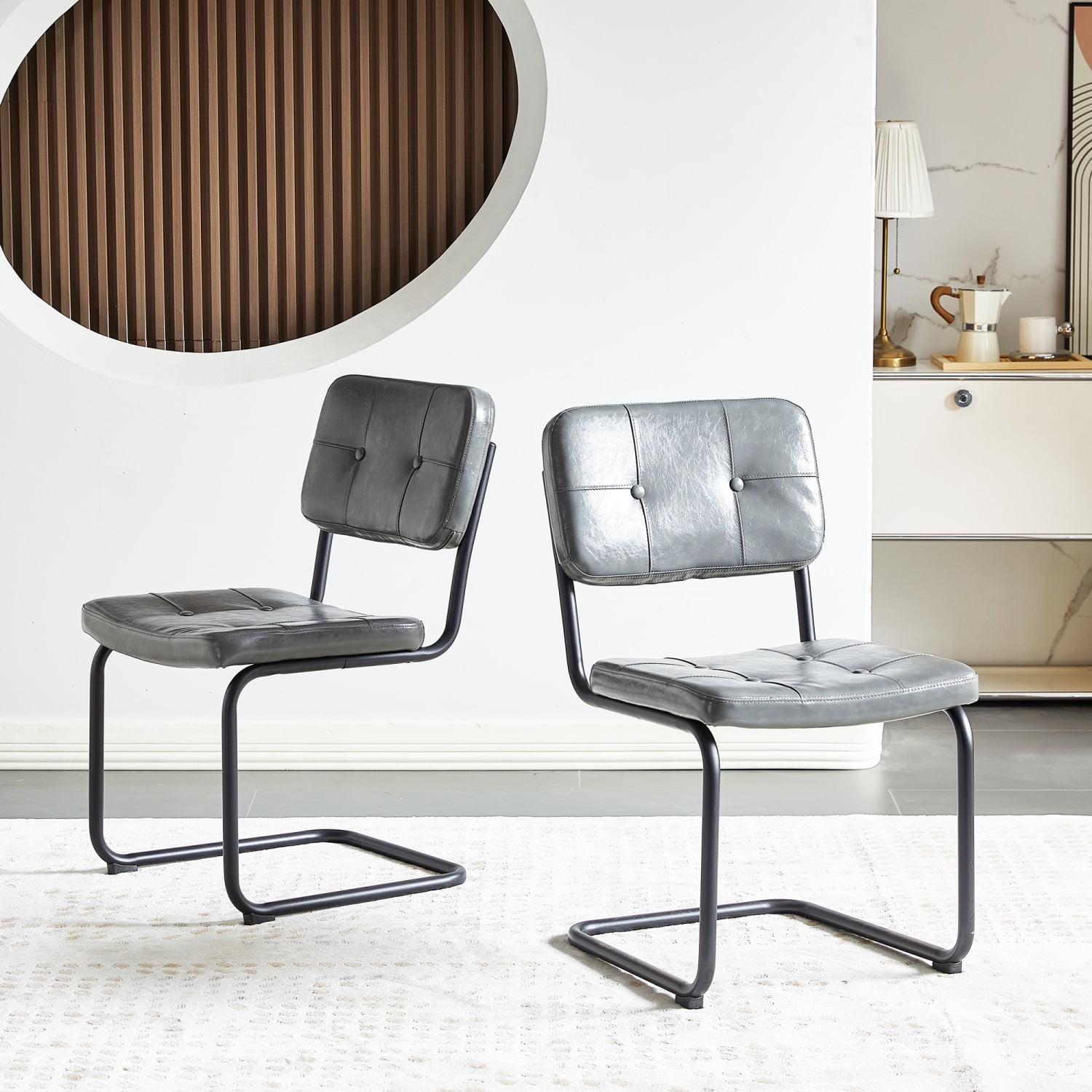 Set of 2 sleek and stylish modern light grey PU leather dining chairs ...