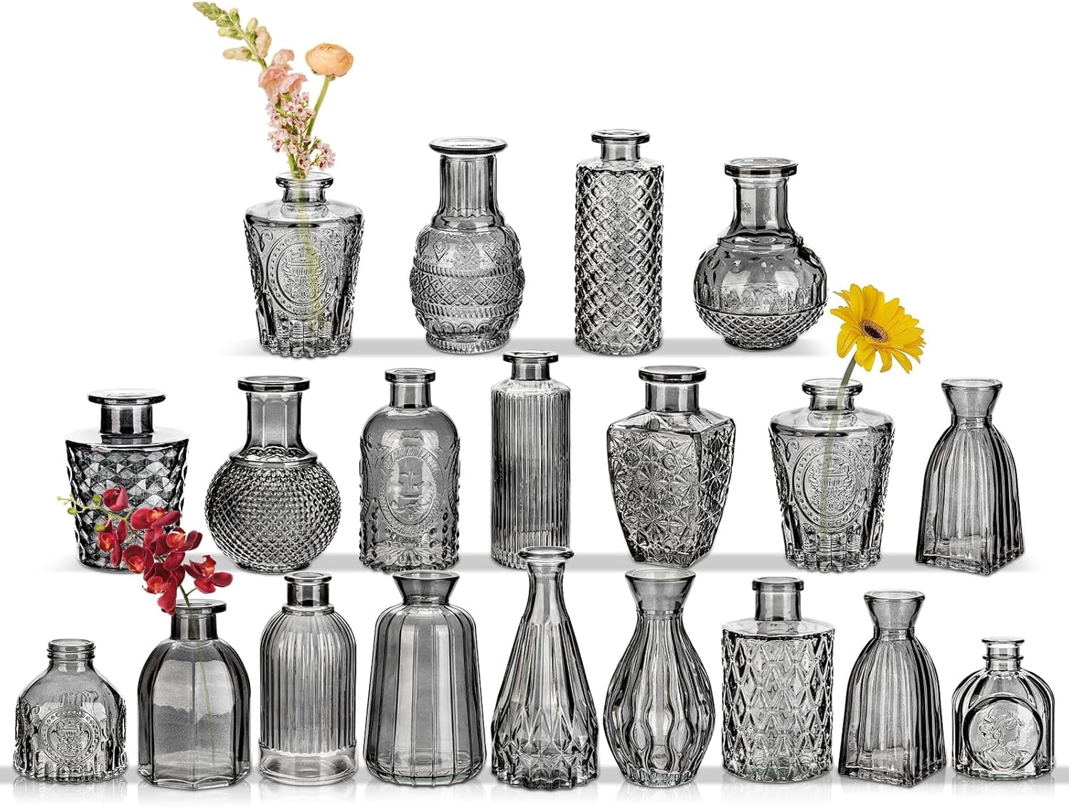 Set of 20 Glass Bud Vases, Mini Grey Vases for Centerpieces, Small ...