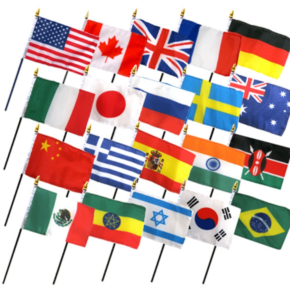 Set of 20 International Countries 4"x6" Desk Table Stick Flag (No Bases ...