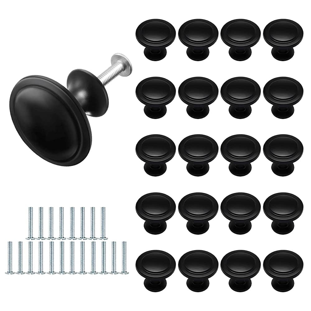 Set of 20 Matte Black Drawer Handles - 27mm Furniture Knobs, For ...