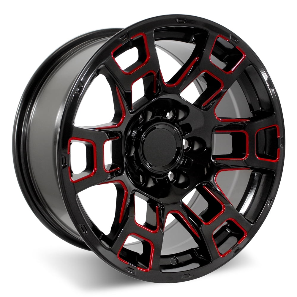 Set of 22" Gloss Black Red Milled 2021 4TR Pro Style Wheels for Toyota ...