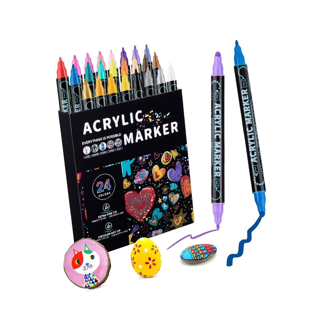 Set of 24 Color Plastic Art Markers Pen Double Ended for Fine Detail ...