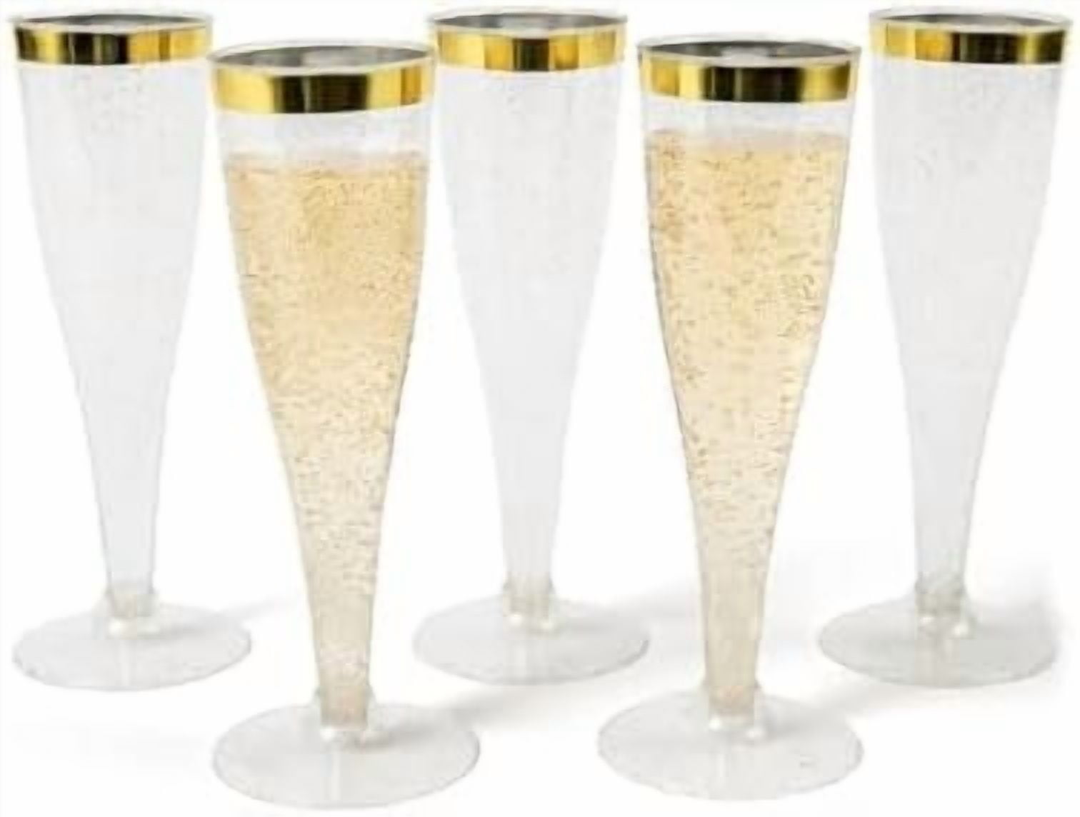 Set of 24 Plastic Champagne Flutes with Gold Rim - 4.5 oz ...