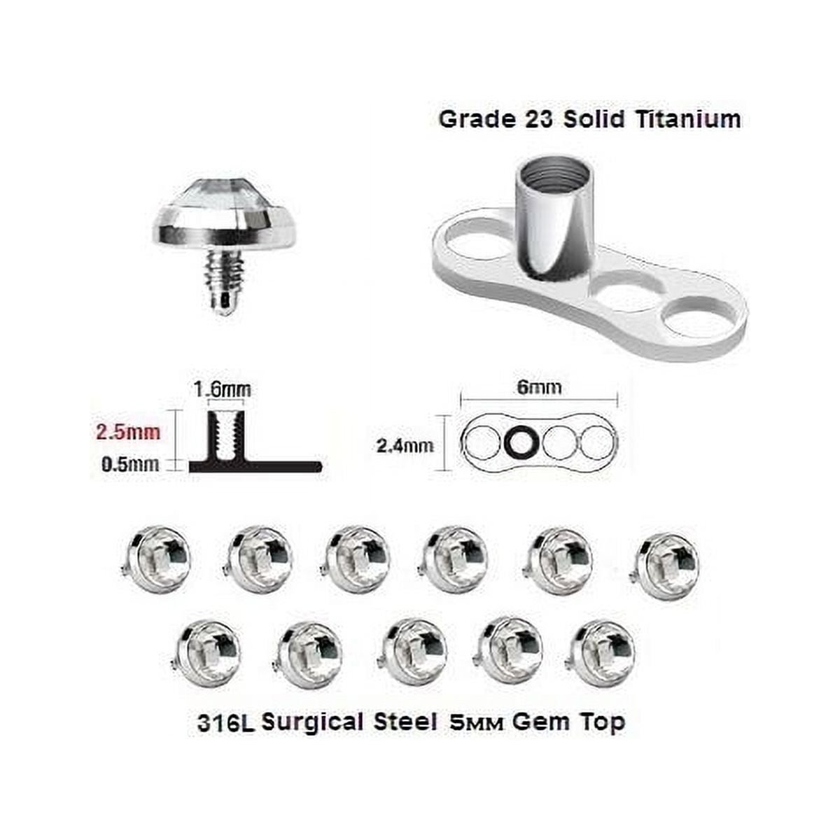 Set of 25 Solid Titanium Base & 5MM Dermal Top Piercing Jewelry ...