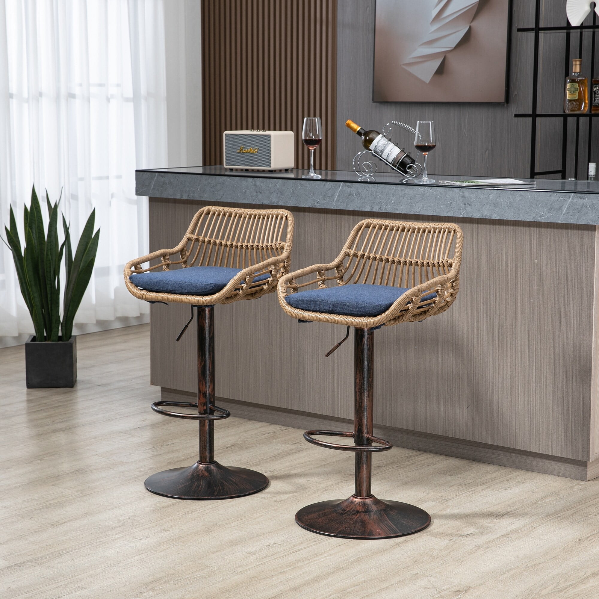 Set of 2Adjustable Counter Height and Swivel Bar Stools with Footrest ...
