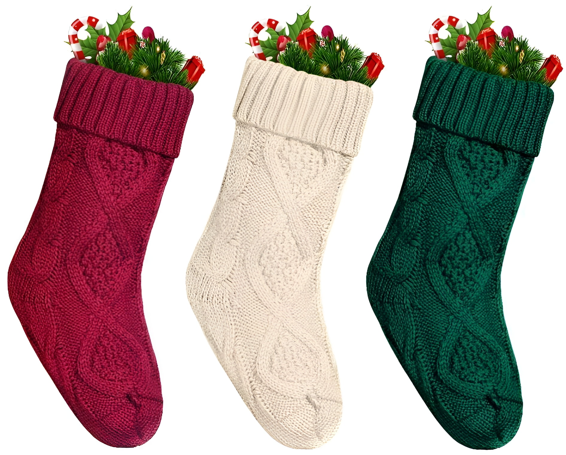 Large Multi-Pack Set of 3 Unique 18" Knit Christmas Stockings in ...
