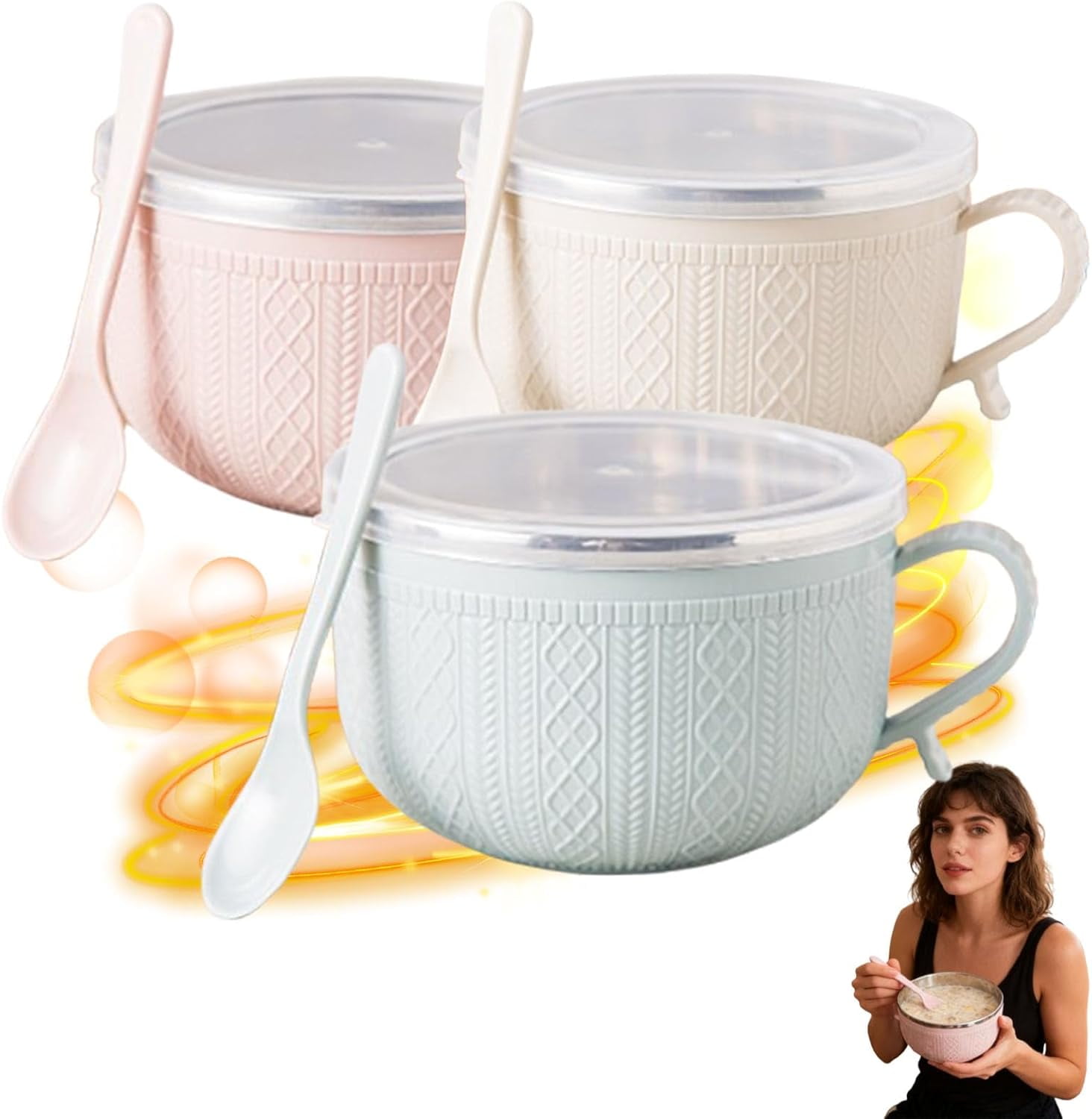 Set of 3 25-Oz Mug Meals with Lids, Multi-Purpose Drinking & Soup Mugs ...