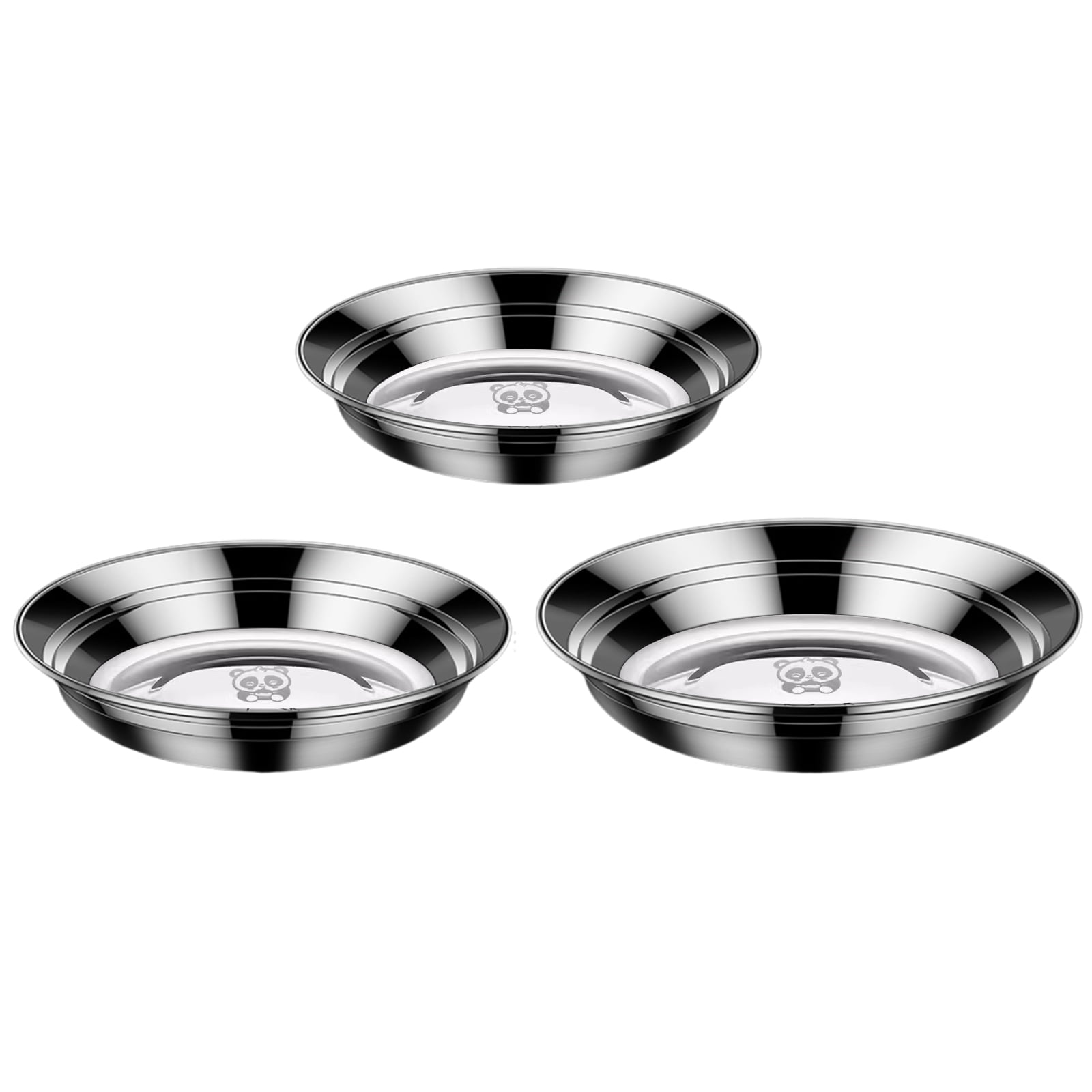 Set of 3 316 Stainless Steel Dinner Plates Deepened Spill Proof Serving ...