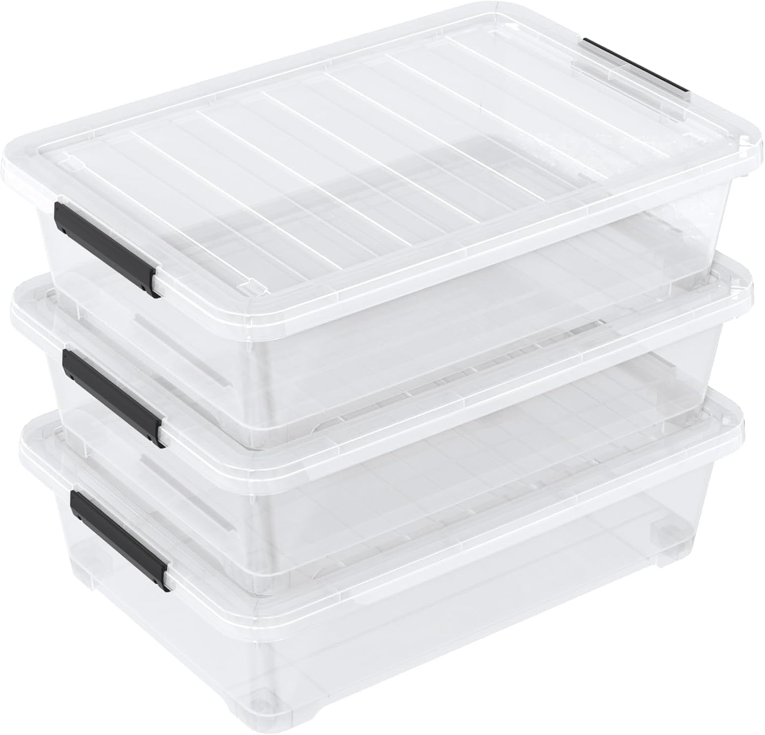 Set of 3 42 L Clear Plastic Under The Bed Storage Bins, Underbed Box ...