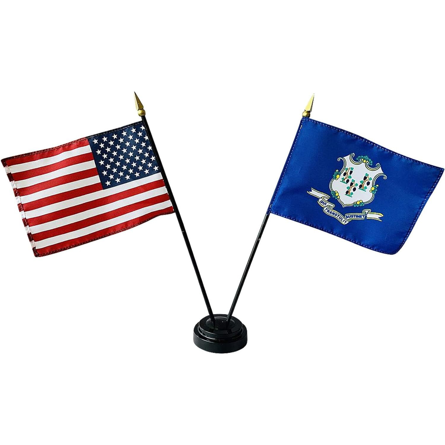 Set of 3 4x6 E-Gloss Connecticut Stick Flag w/U.S. Stick Flag & 2 Flag ...