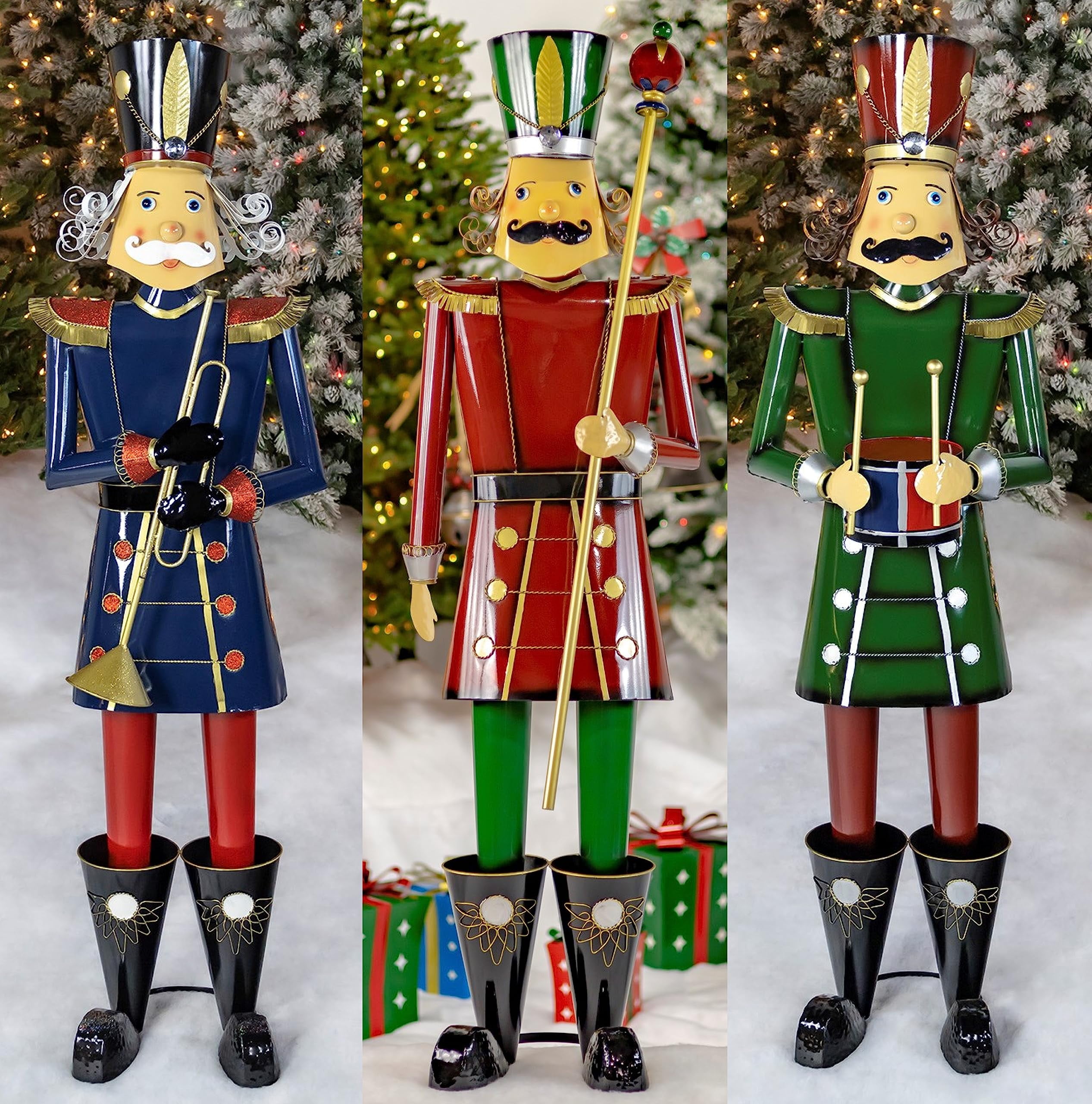 Set of 3 5ft Tall Metal Christmas Holiday Nutcrackers Soldiers ...