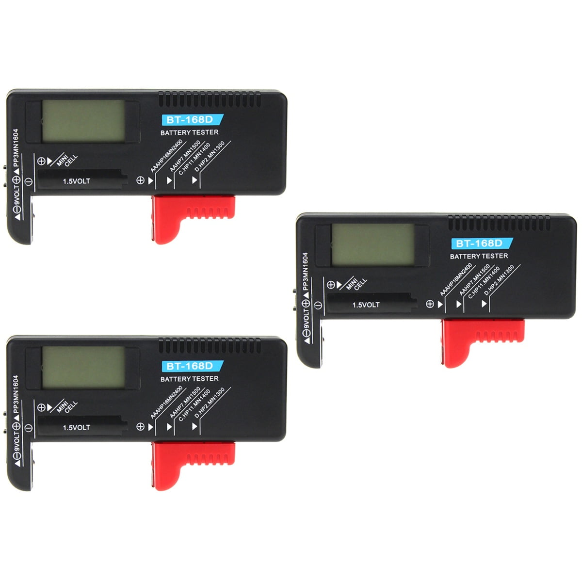 Set of 3 Aa Battery Tester Checker Voltage Charger Voltmeter Black ...