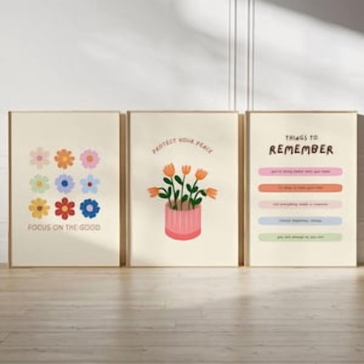 Set of 3 Affirmation Wall Art Prints, Self Care Poster Bundle, Protect ...