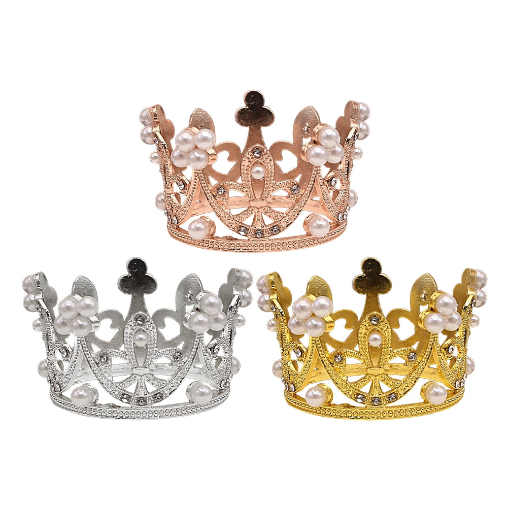 Set of 3 Alloy Crown Cake Topper Glittering Mini Crowns for Cake Flower ...