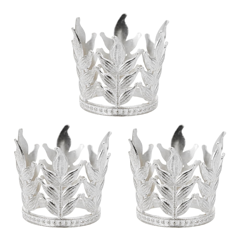 Set of 3 Alloy Crown Cake Topper Mini Leaf-Shaped Alloy Crown Cake ...