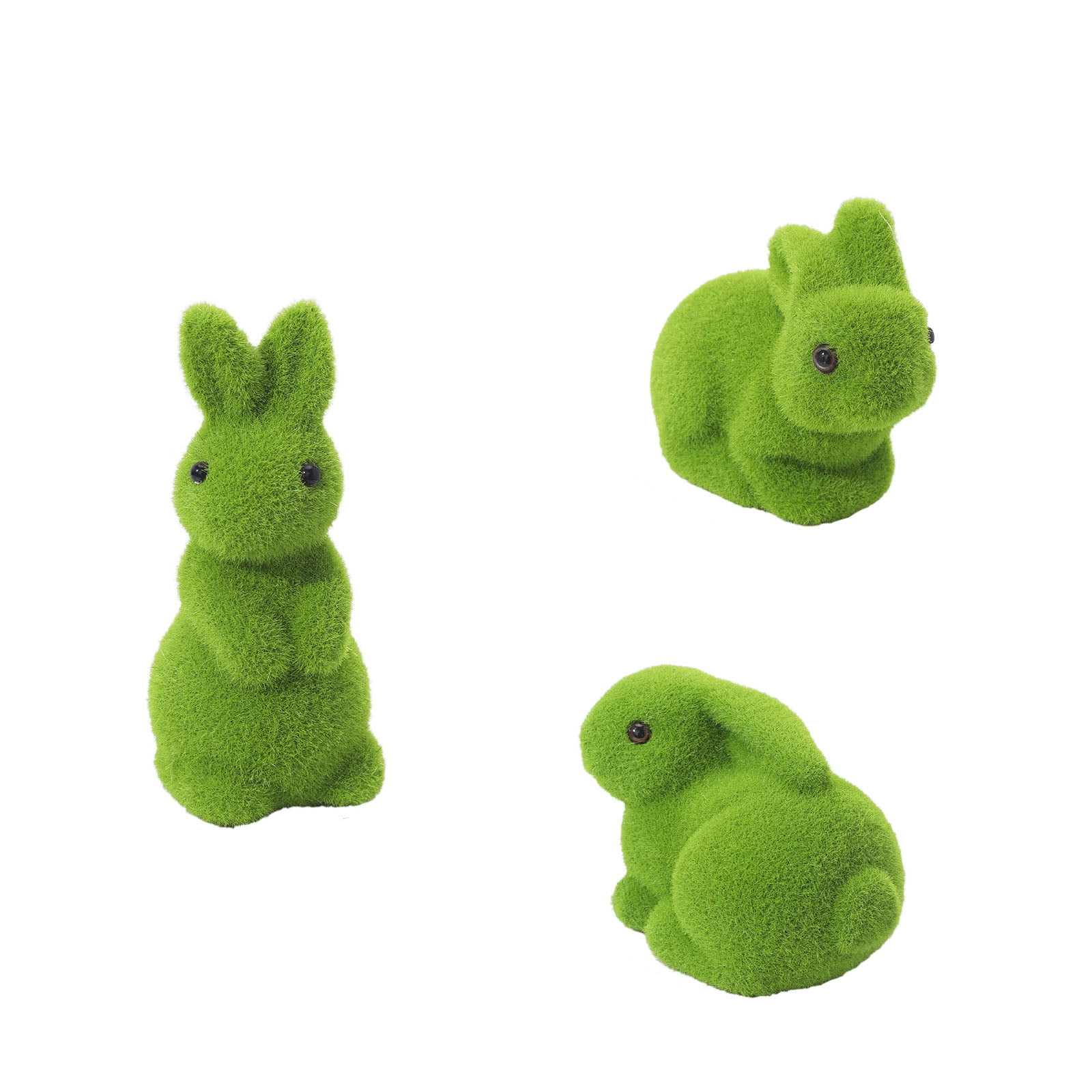 Set of 3 Artificial Moss Rabbit Figurines Decorative Flocked Bunny ...