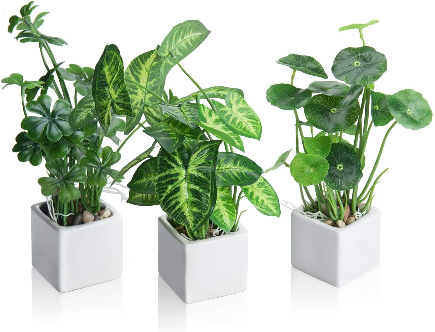 Set of 3 Artificial Plants, Faux Potted Plants Indoor, Small Fake House ...