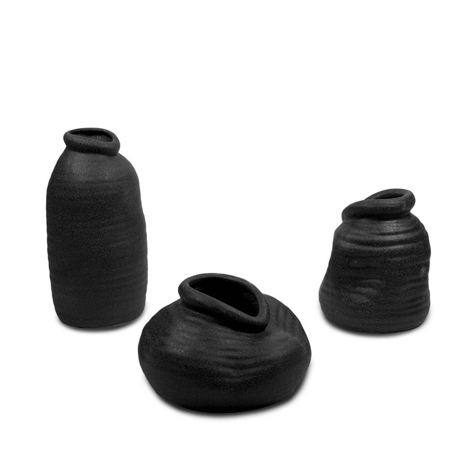 Aria Home Set of 3 Textured, Design Artistic Ceramic Vases, Black ...