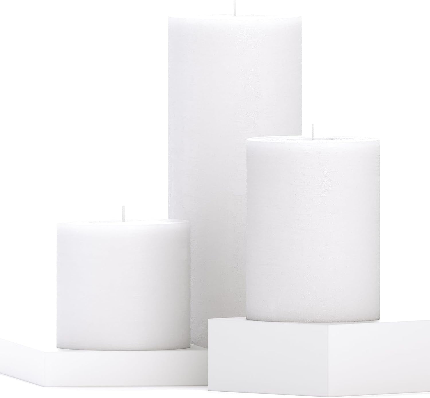 Set of 3 Assorted Pillar Candles - Sizes 3, 4, and 8 Inches - White ...