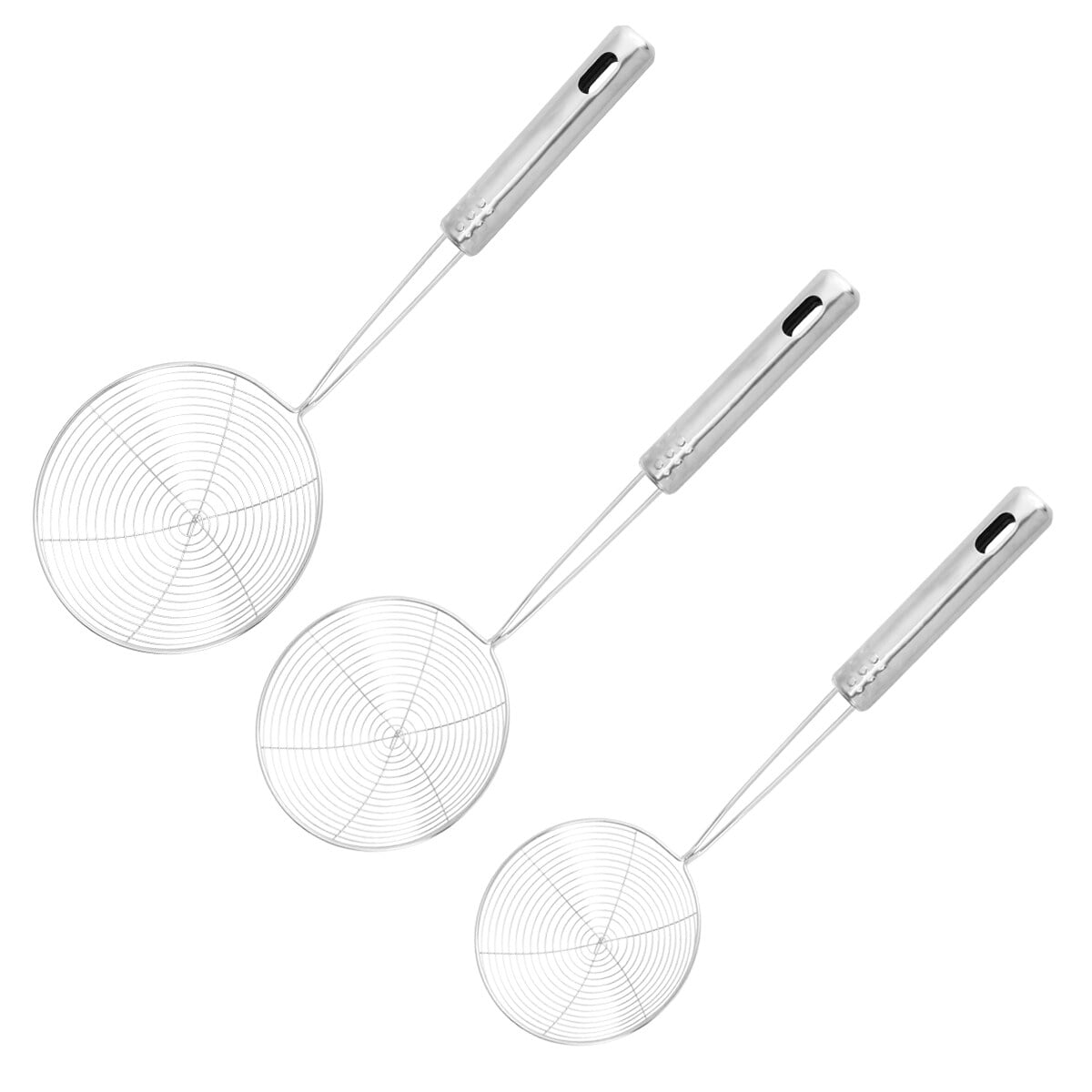 Set of 3 Assorted Sizes Mesh Stainless Steel Skimmer Strainers Spiral ...