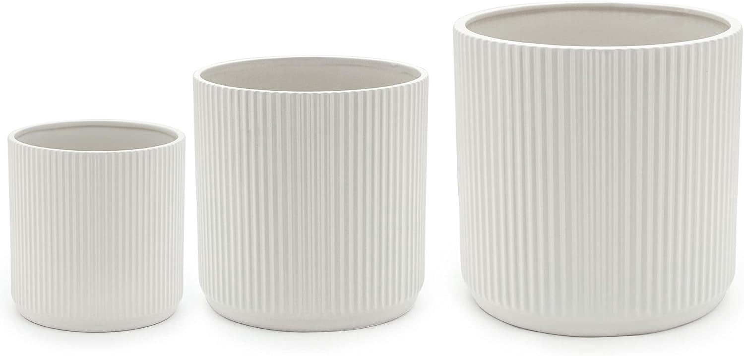 Set of 3 Assorted Sizes Modern Design Fluted Ceramic Round Indoor ...