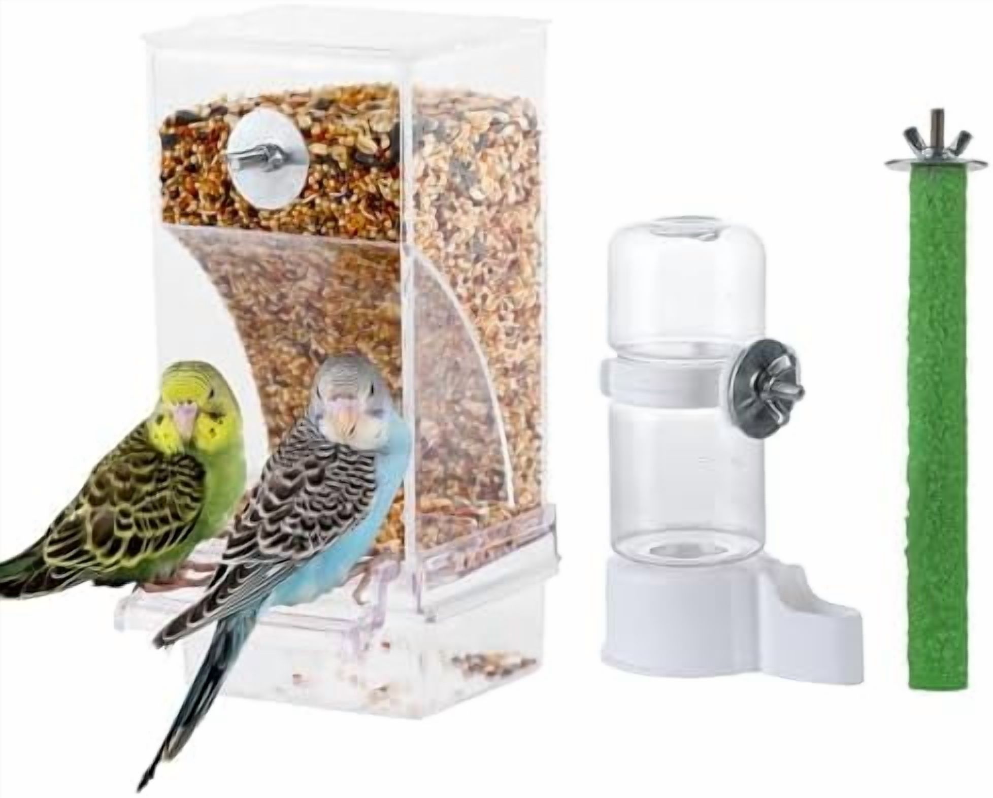 Set of 3 Automatic Bird Feeders and Waterers for Cage, No Mess Seed and ...