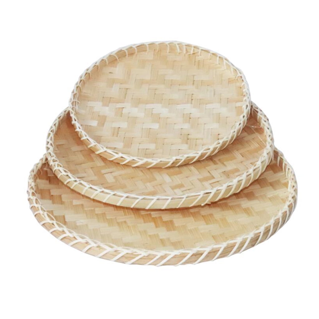 Set of 3 Bamboo Handmade Hanging Wall Basket Decor Round Woven Flat ...
