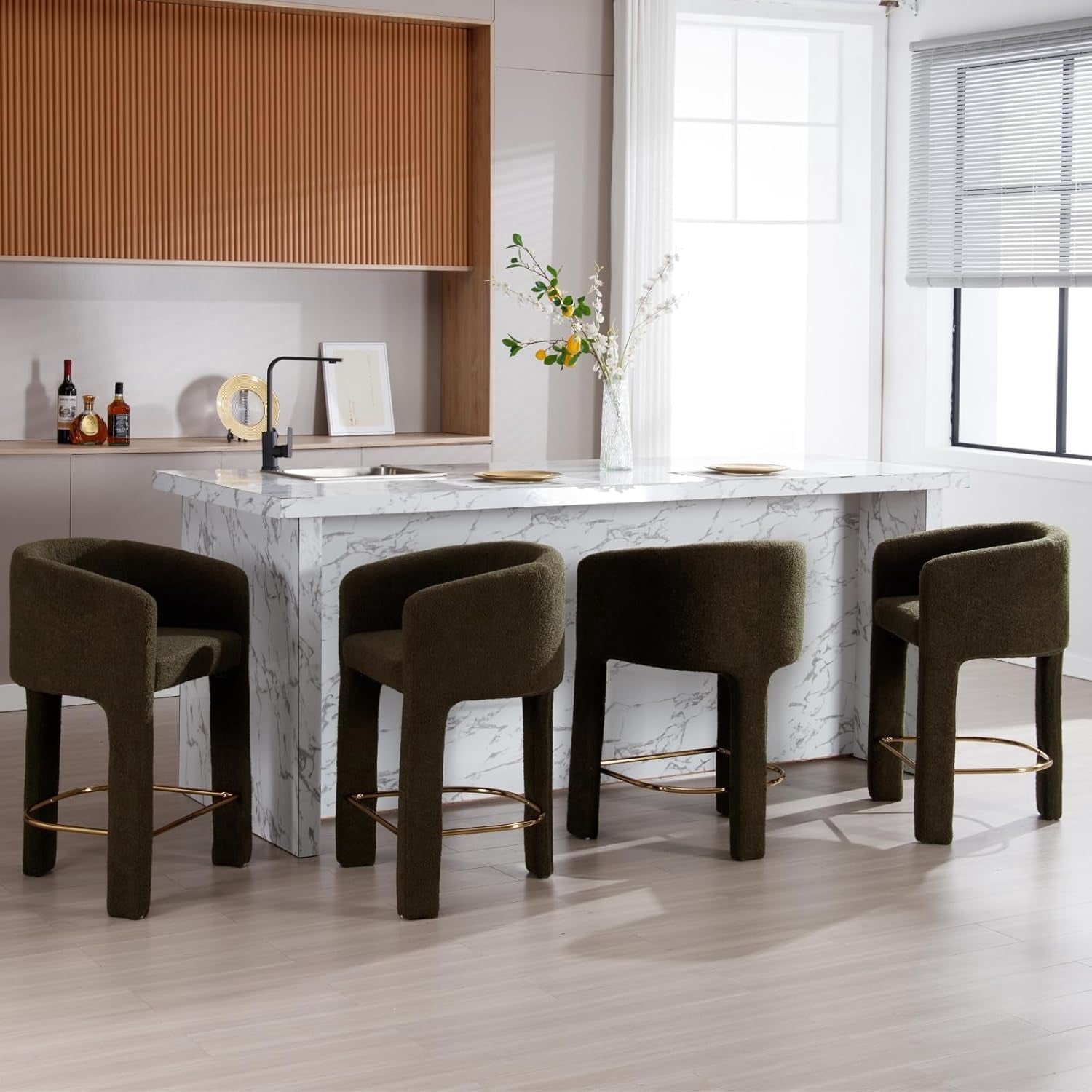 Set of 3 Barrel Counter Stools 26 Inch Modern Barstools with Arms Comfy ...