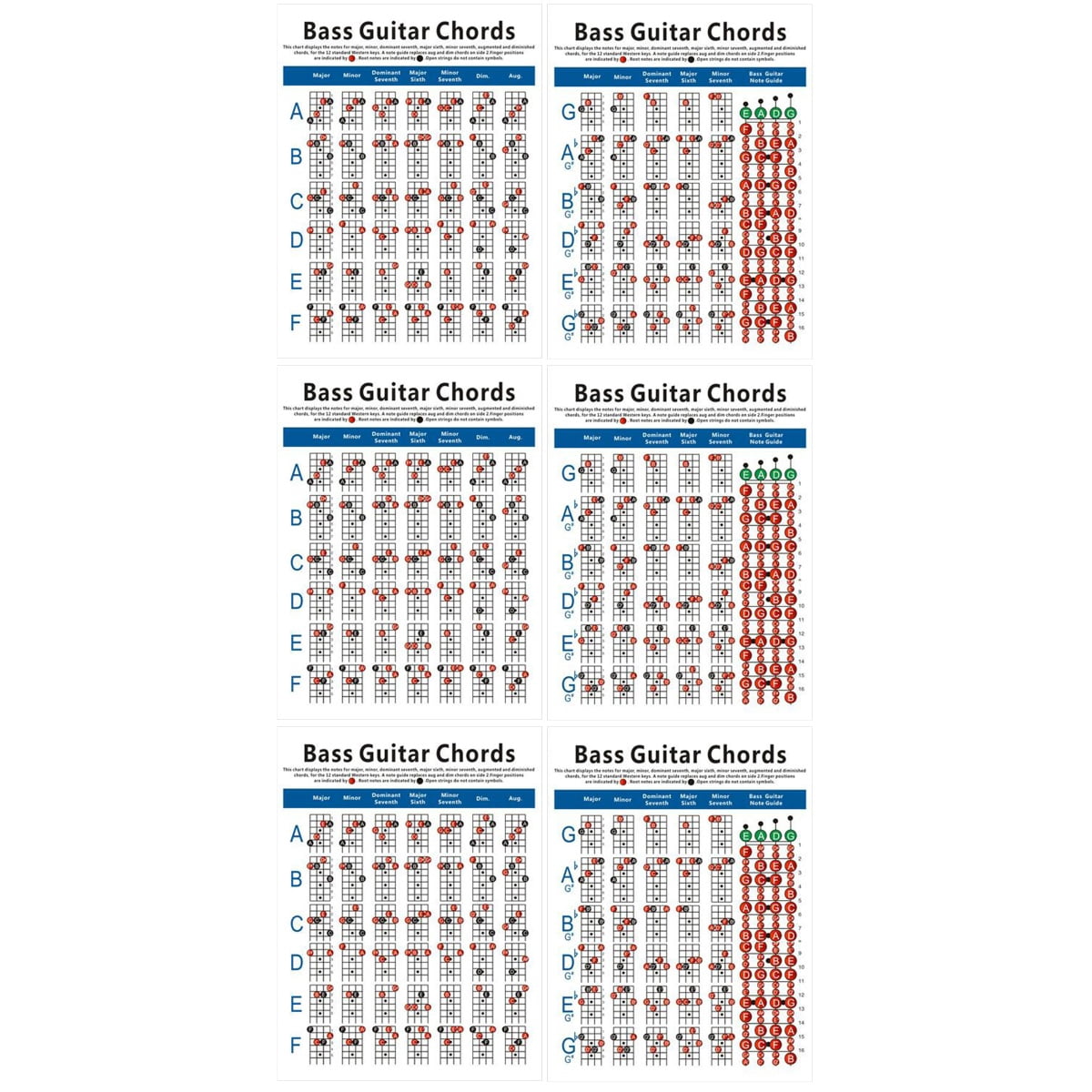 Set of 3 Bass Pocket Reference Diagram Guitar Chords Poster - Walmart.com