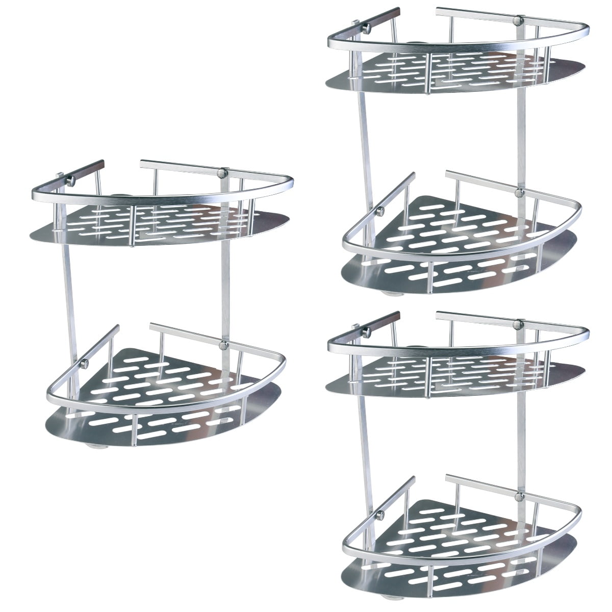 Set of 3 Bathroom Corner Rack Storage Utility Washable Pocket Silver ...
