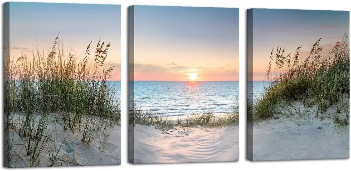 Set of 3 Beach Sunset Decor Wall Art Ocean Landscape Pictures Canvas ...