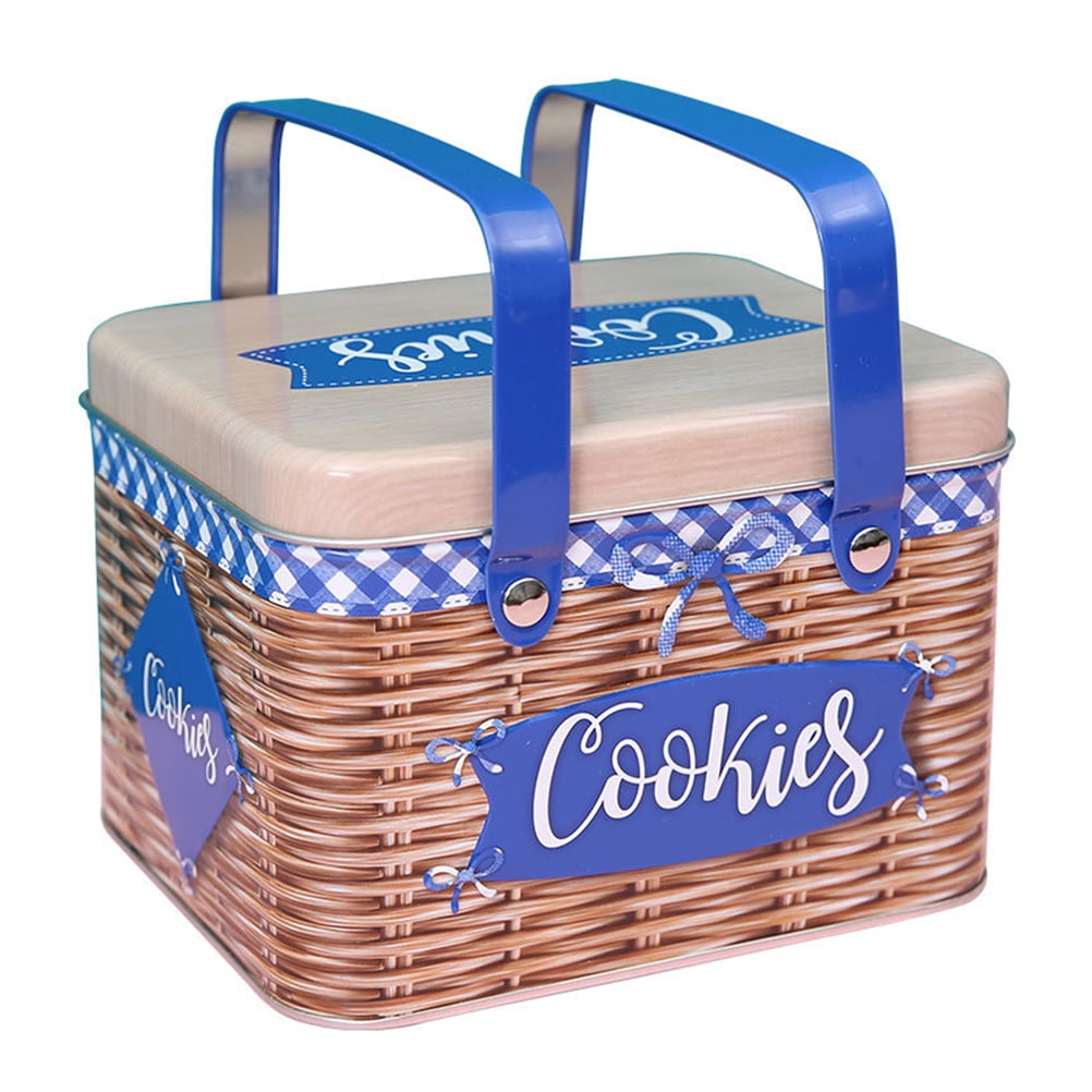 Set of 3 Biscuit Box Tin Cans with Lids Metal Cookie Candy Handle ...