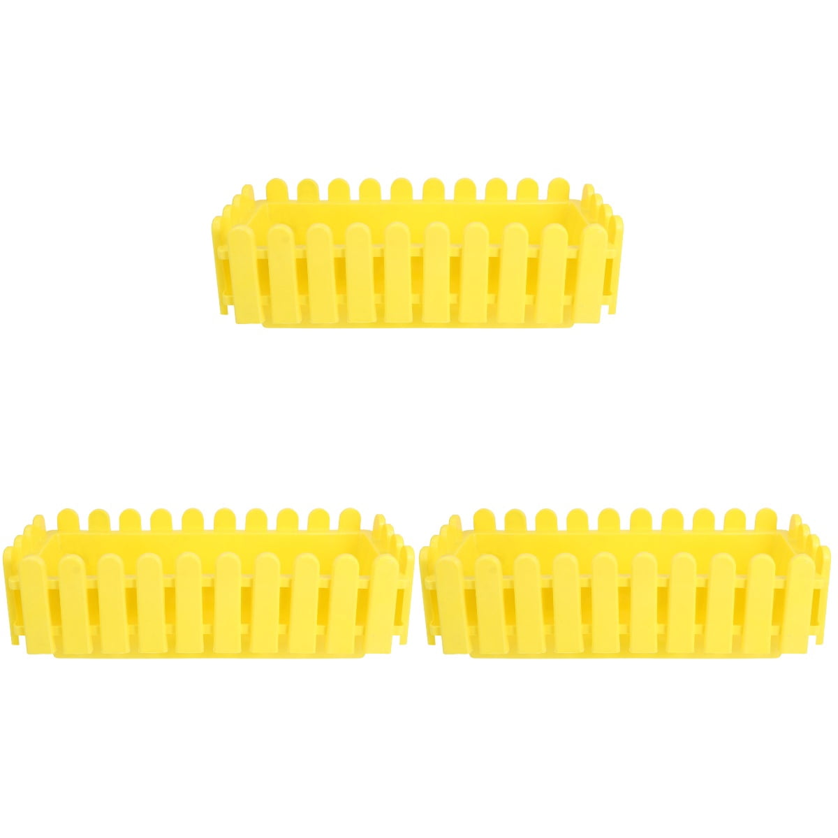 Set of 3 Border Fence Rectangular Plastic Planter Novel Flower Pots ...