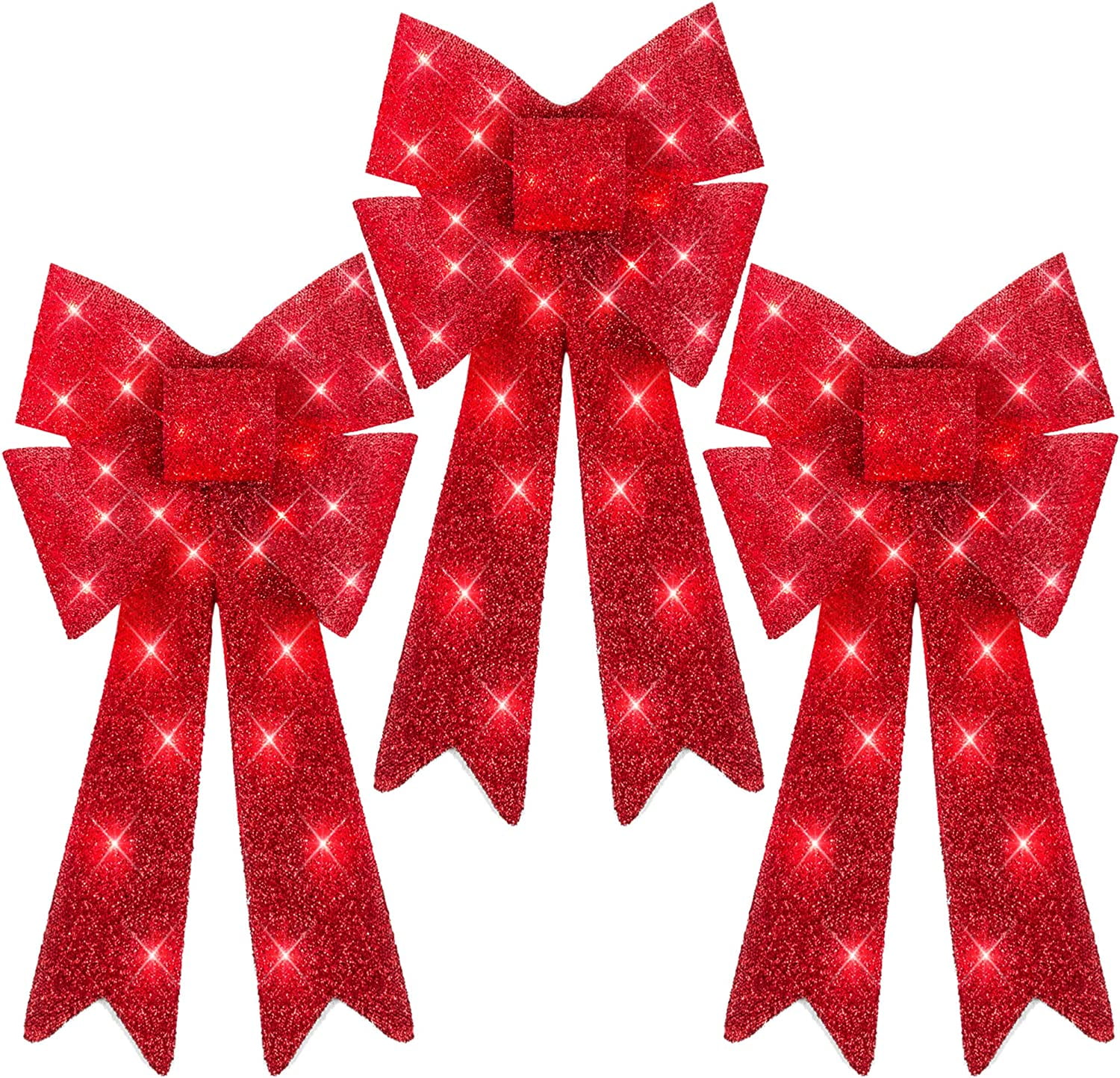 Set of 3 Bows Pre-Lit Christmas Bow Decoration, Indoor/Outdoor LED ...