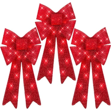 Best Choice Pre-Lit Christmas Bows Set of 3, Outdoor LED Decor w/ 8 ...