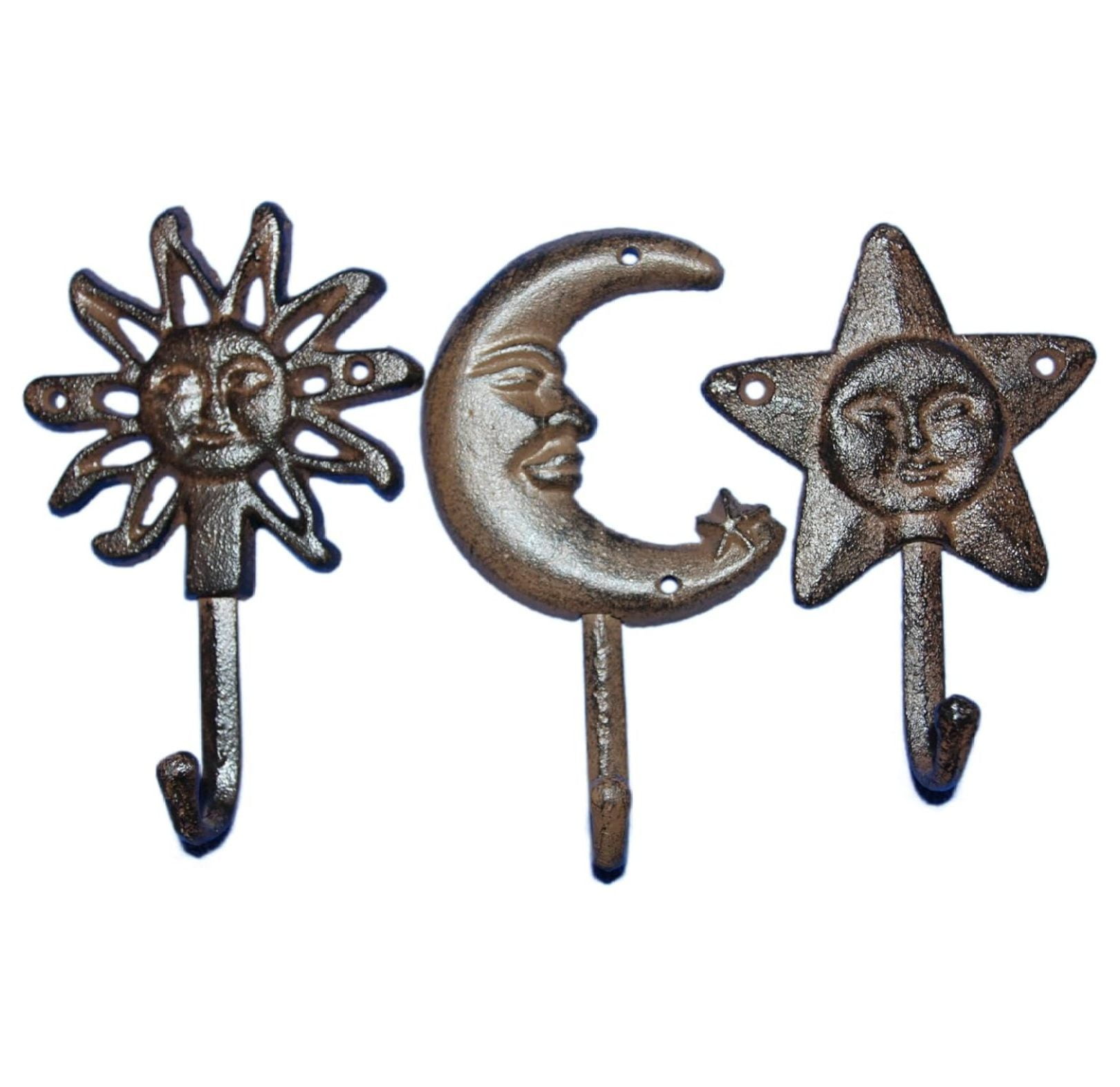Set of 3 Cast Iron Sun, Moon and Star Wall for or Any Hanging Storage ...
