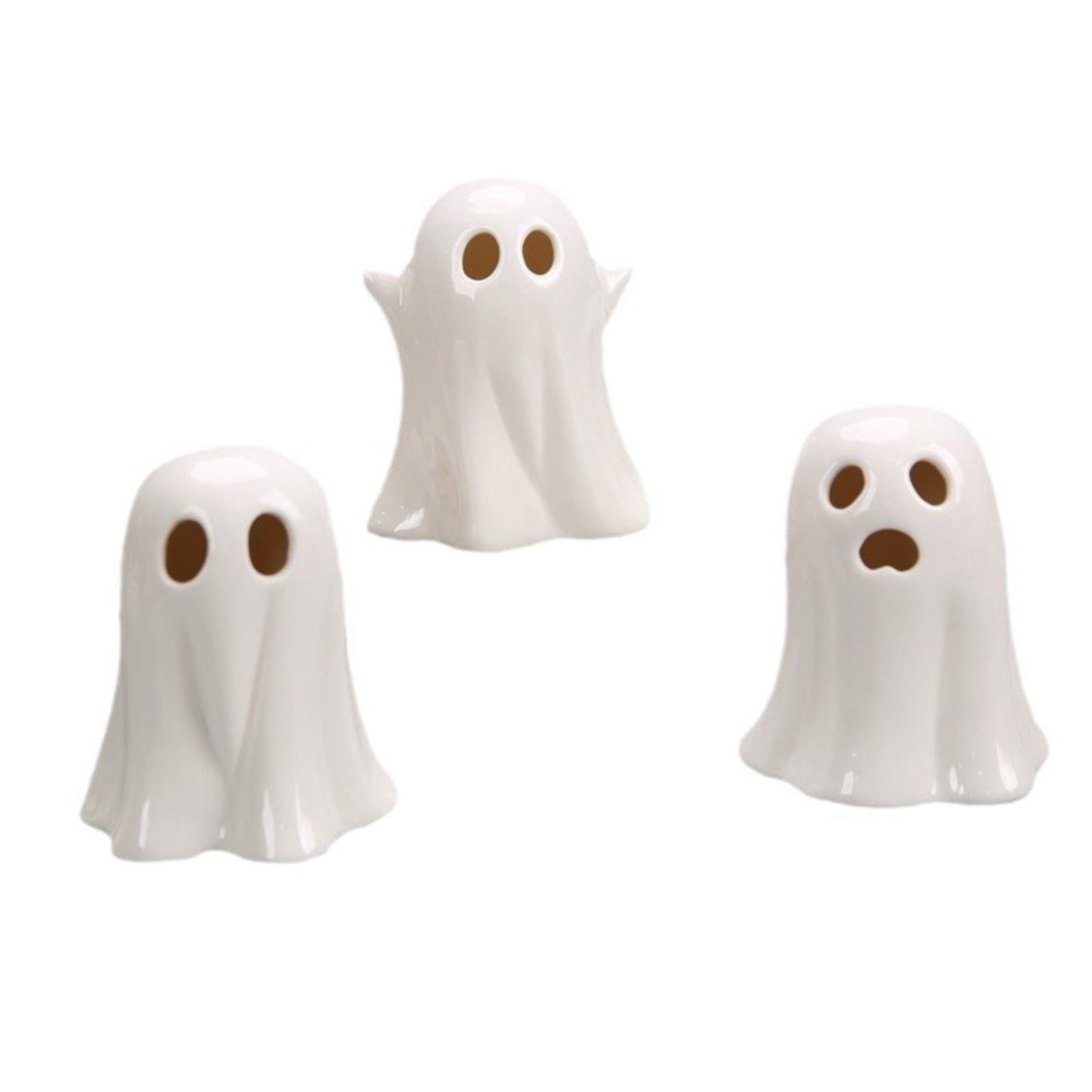Set of 3 Ceramic Ghost Figurines for Halloween Decorations, White Mini ...