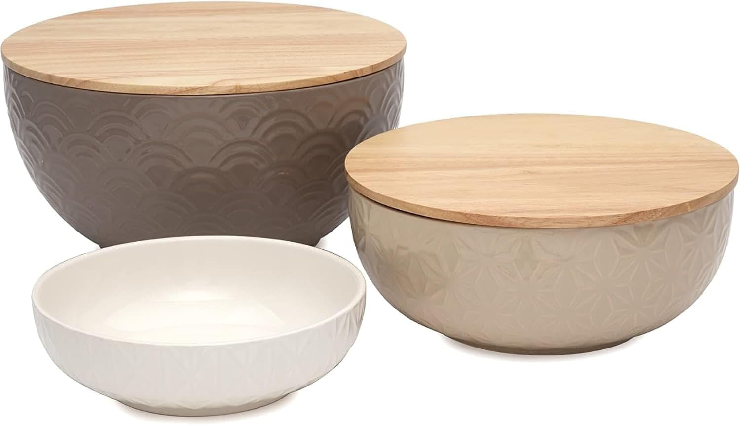 Set of 3 Ceramic Salad/Mixing Bowls with 2 Sealing Wood Lids - Walmart.com
