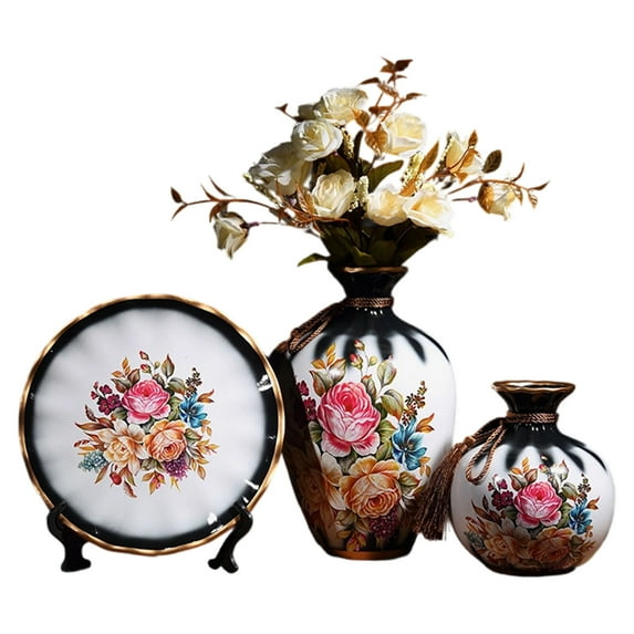 Set of 3 Ceramic Vases and Tray Gift Set Modern Design Decorative ...