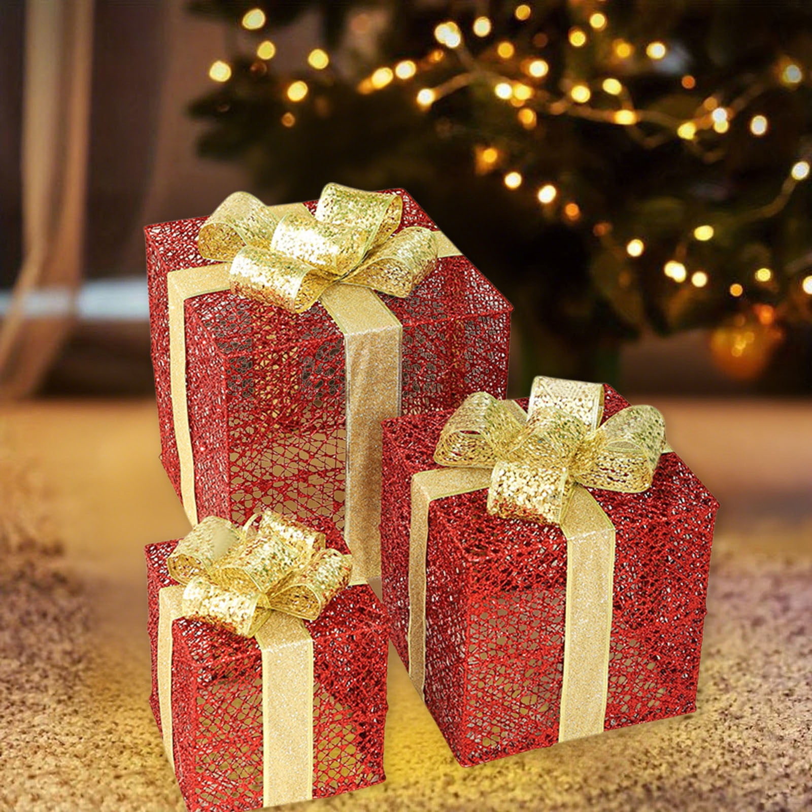 Set of 3 Christmas Lighted Gift Boxes With Plug For Christmas Decor ...