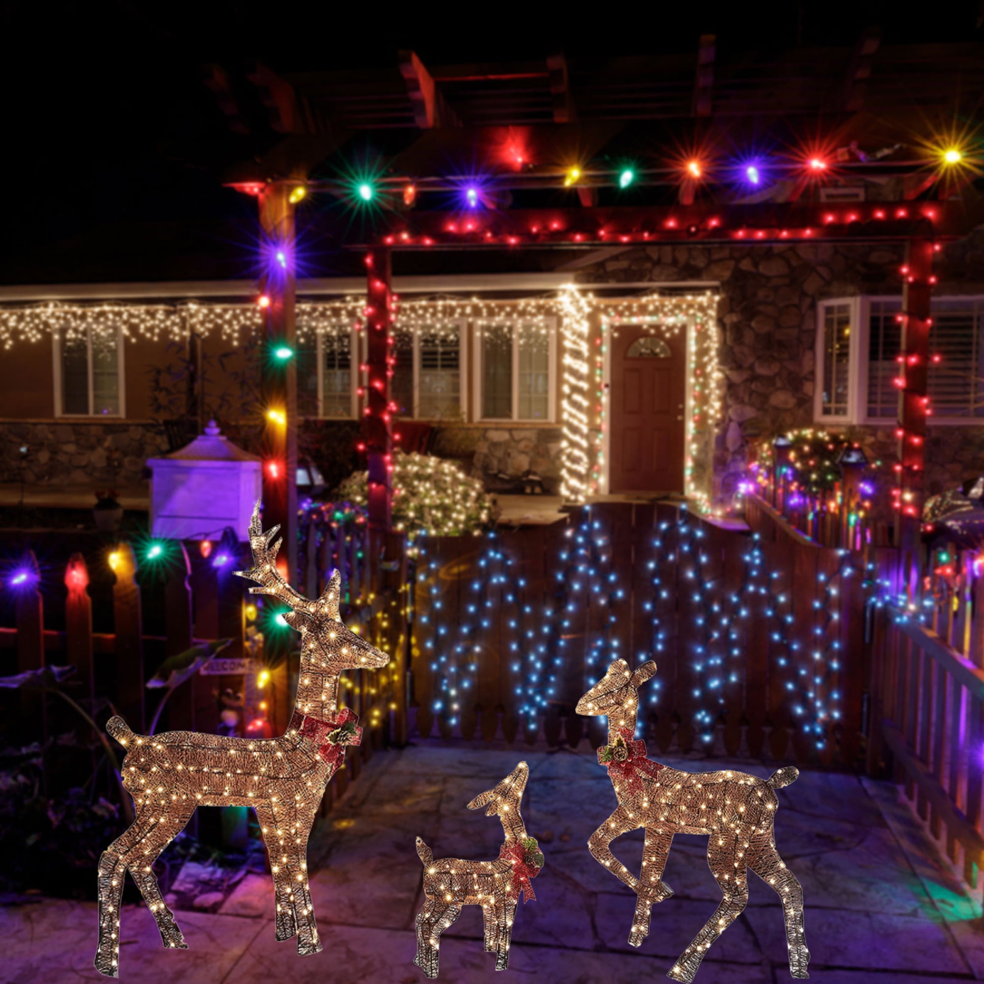 Set of 3 Christmas Lighted Reindeer Family Outdoor Christmas Yard ...