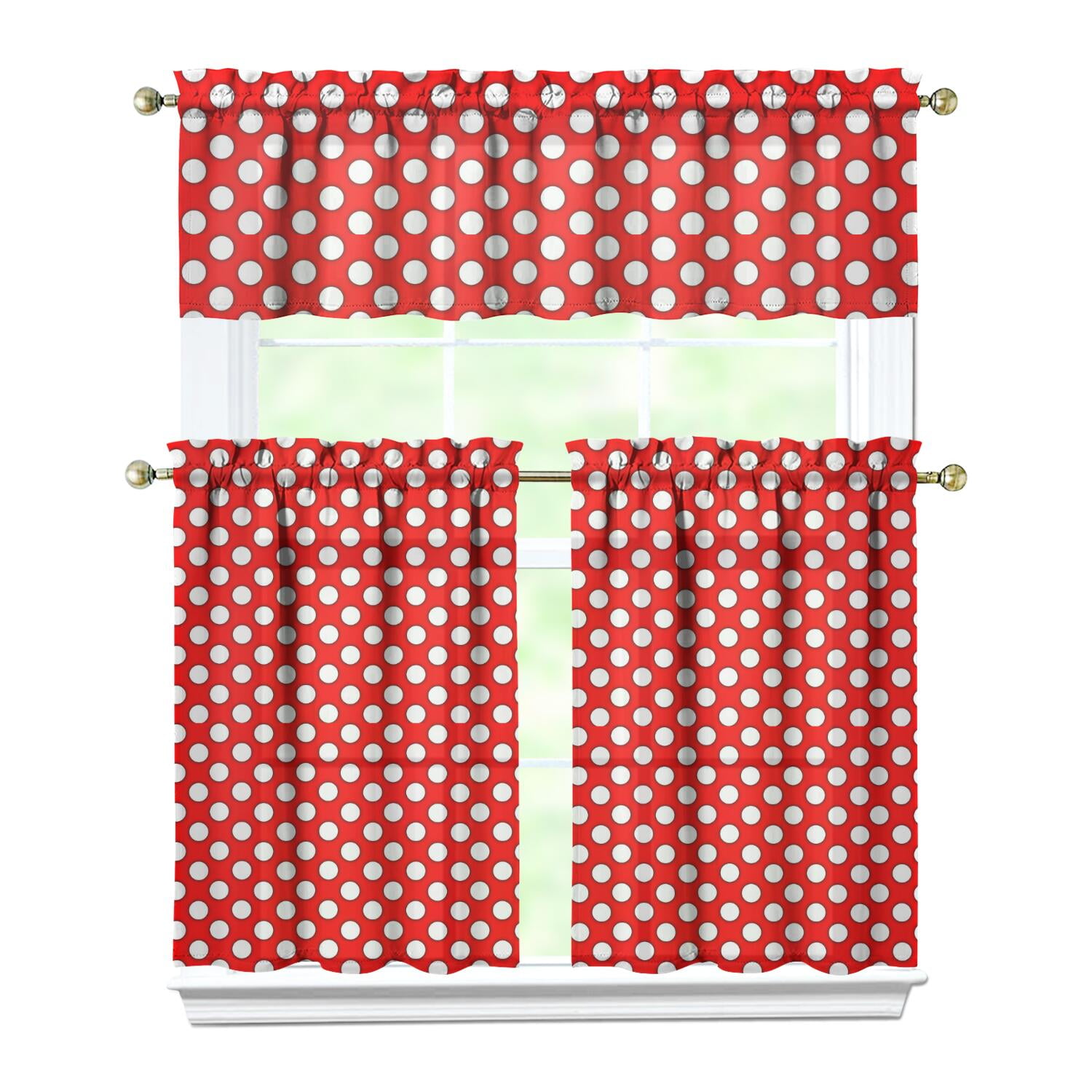 Set of 3 Classic Polka Dot Kitchen Curtains - Minimalist Dots Design ...
