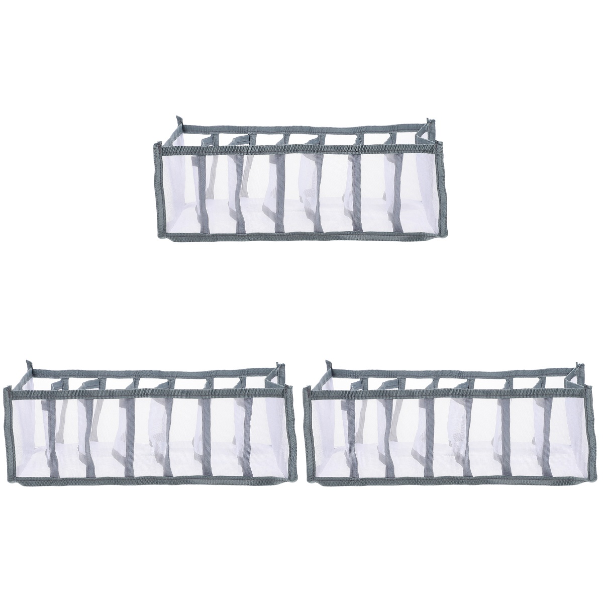 Set of 3 Clothes Storage Box Collapse Bins Mesh 7-grid Organizer Shoes ...