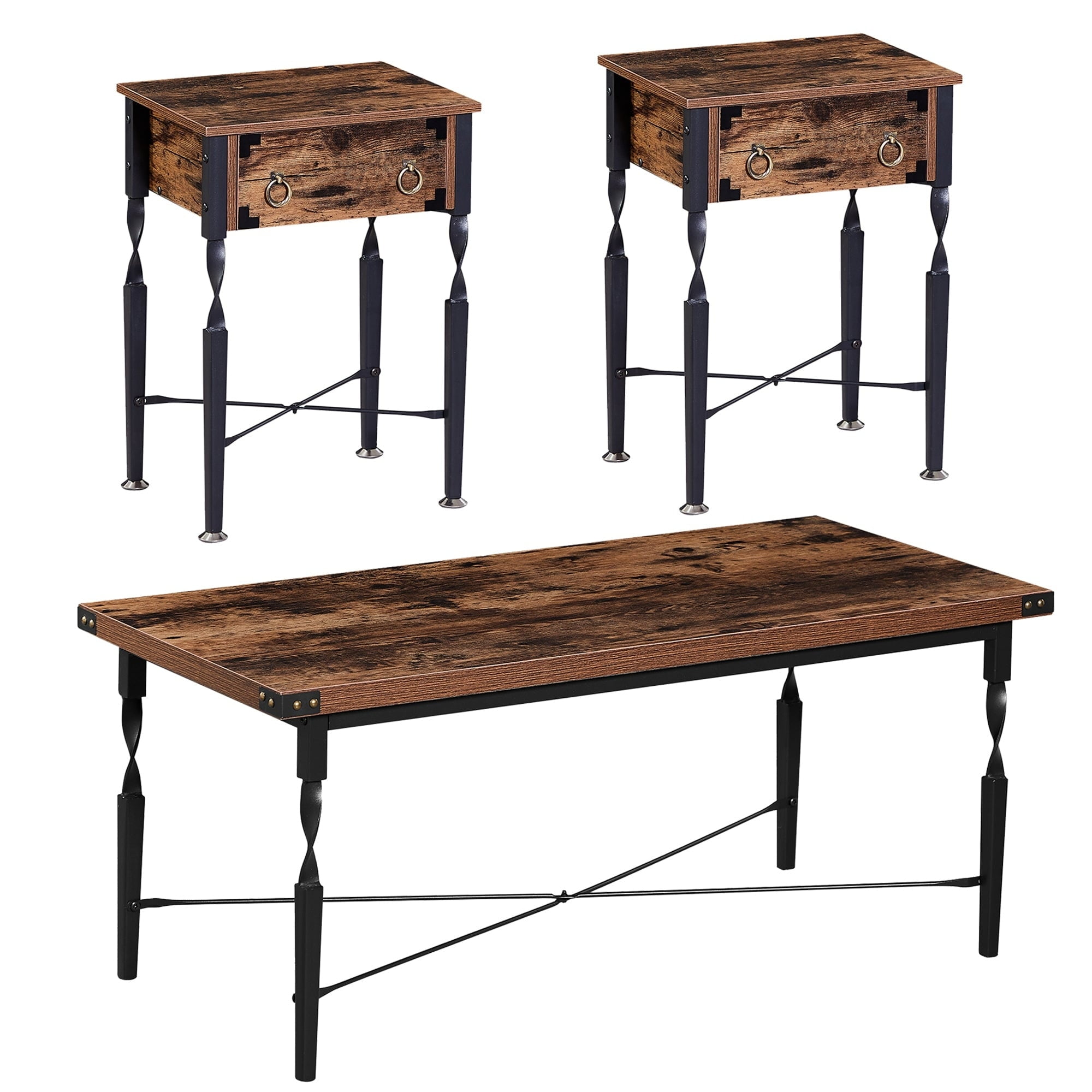 Set of 3 Coffee Table Sets with Coffee Table + 2 End Tables, X-Shaped ...